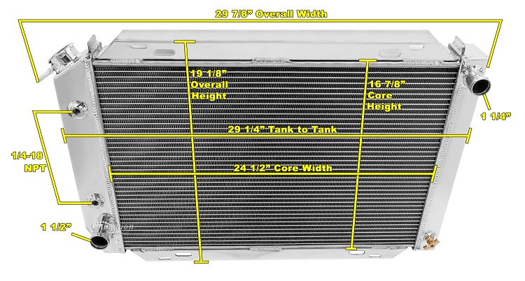 1980-1988 Ford Thunderbird 4-Row Radiator, Shroud, Dual Fan Combo